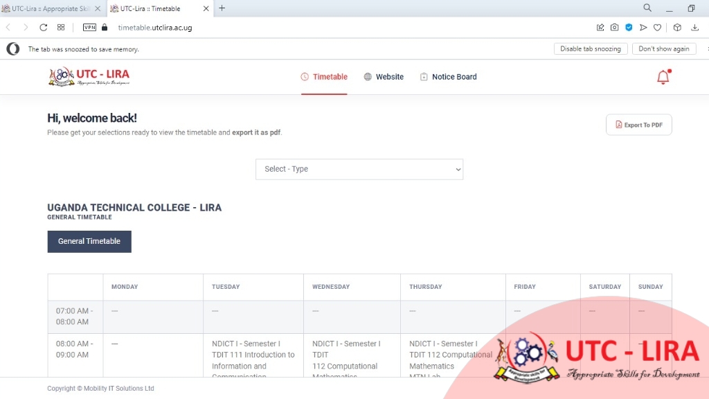 Utc Lira To Launch An Electronic Time Tabling Management System Technical And Vocational